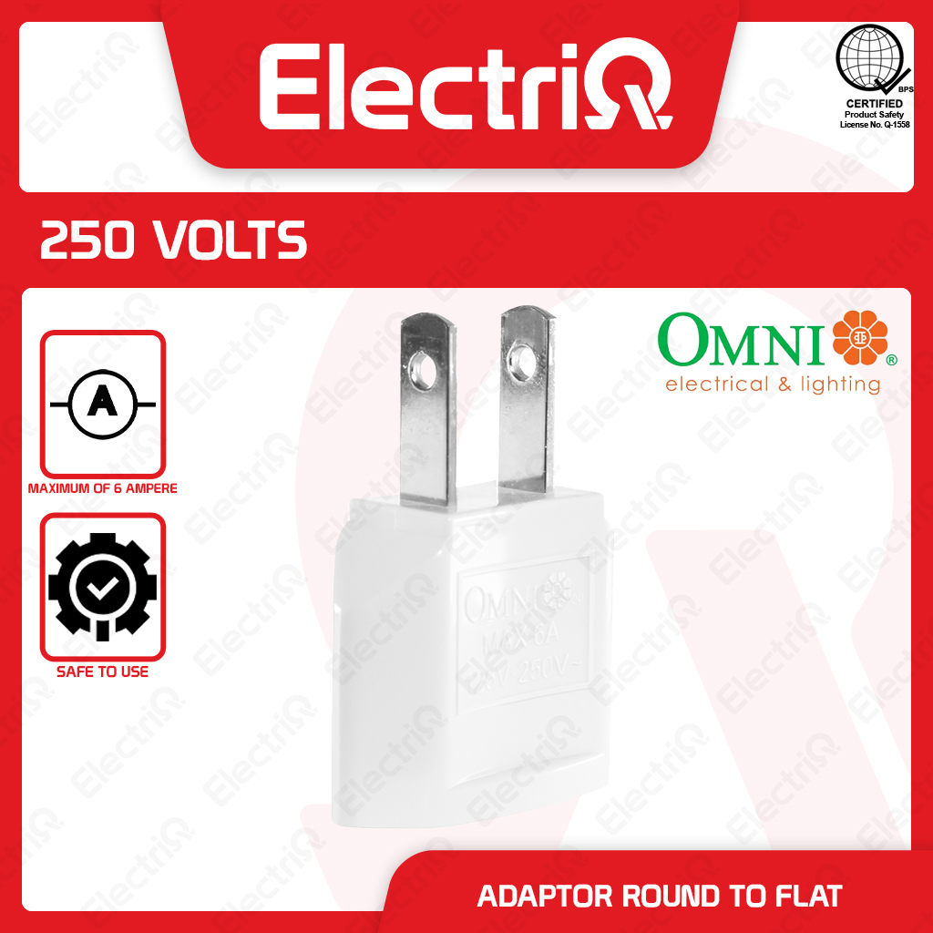 Electriq l Omni Regular Adapter Adaptor Round to Flat 6A 250V WRA-001 ...