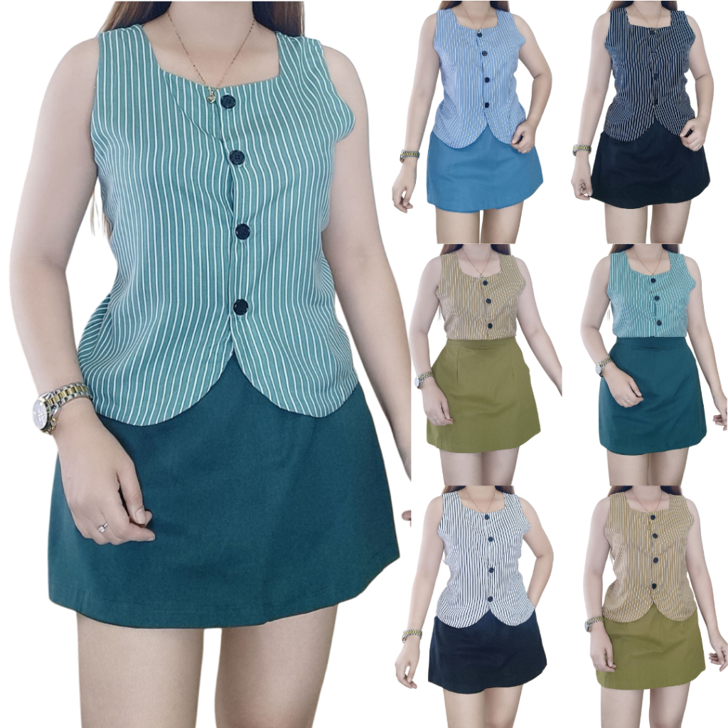 GC Sleeveless Square Neck Vest Terno Set with Buttons | Sleeveless ...