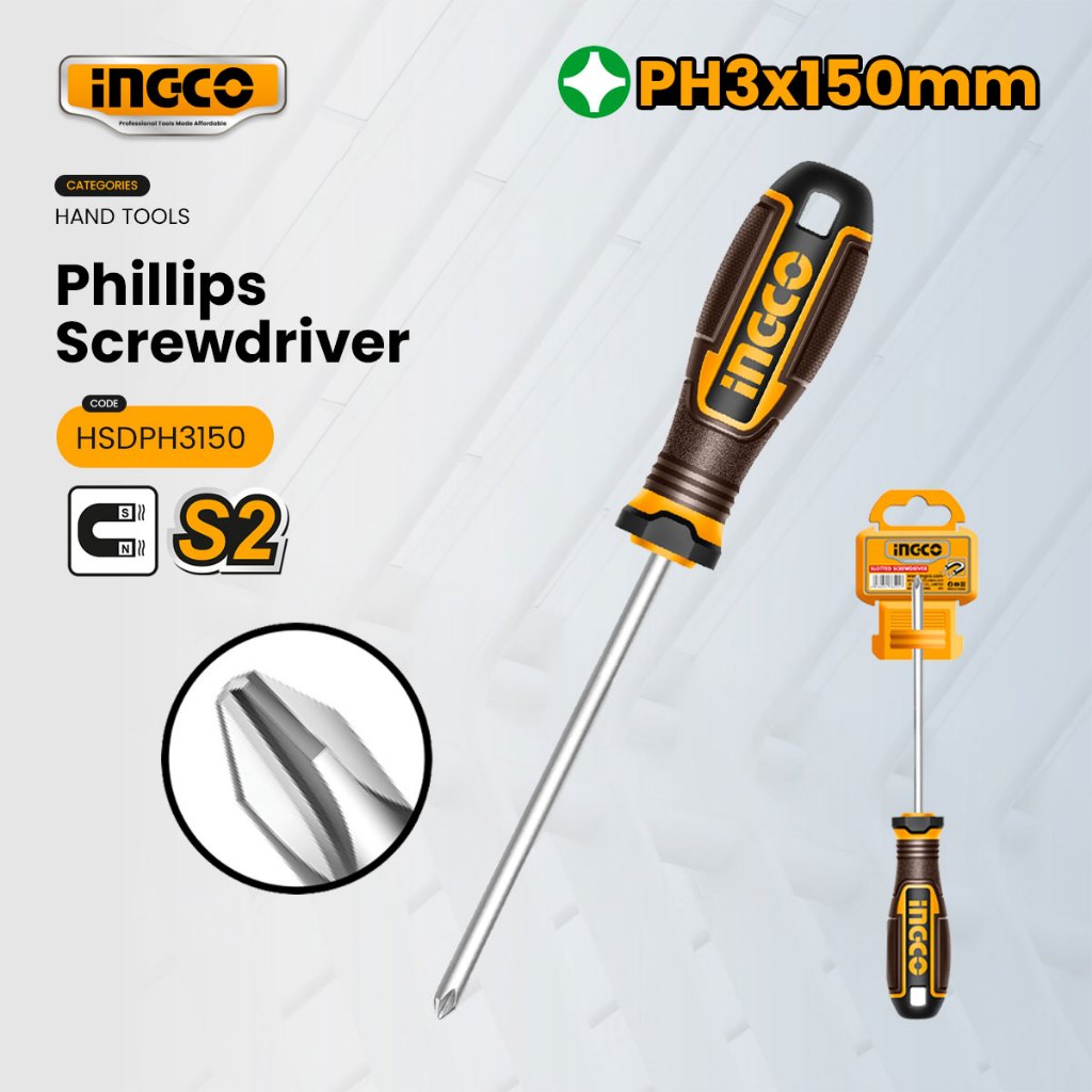 Ingco Phillips Screwdriver PH3x150mm Crosshead Magnetic Long Shaft DIY ...