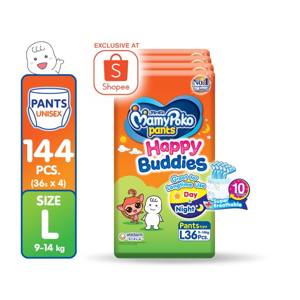 [SHOPEE EXCLUSIVE] MAMYPOKO Happy Buddies Baby Diaper Pants Unisex ...