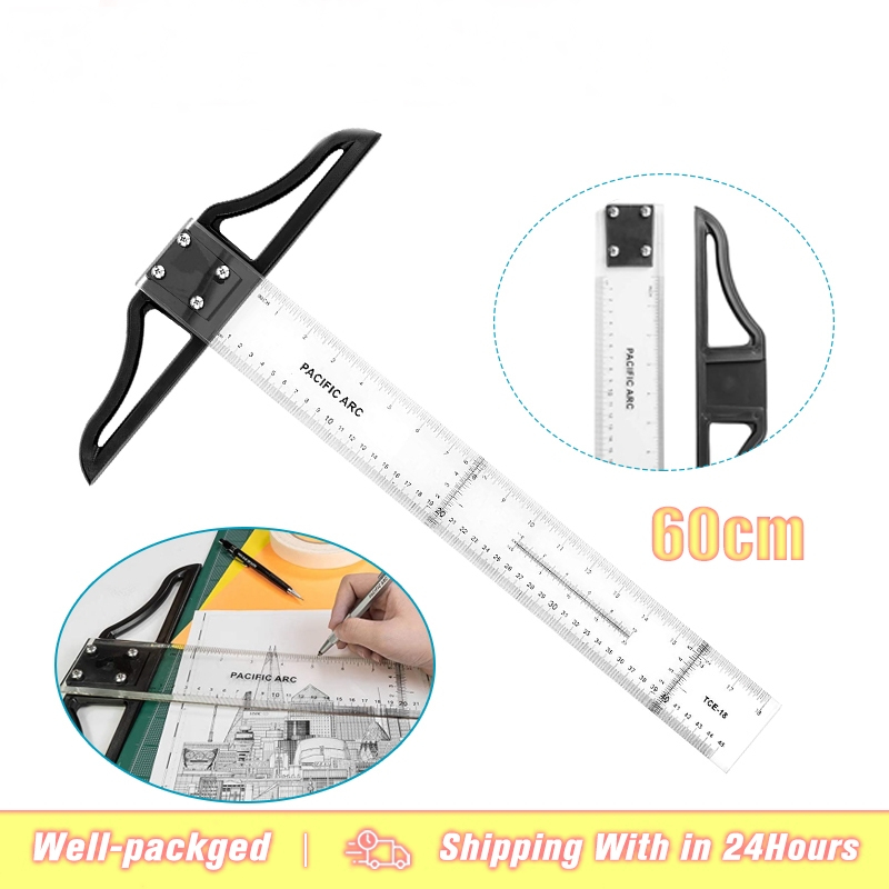 60cm Plastic T Square Acrylic Graduated Ruler Drafting Detachable Head ...