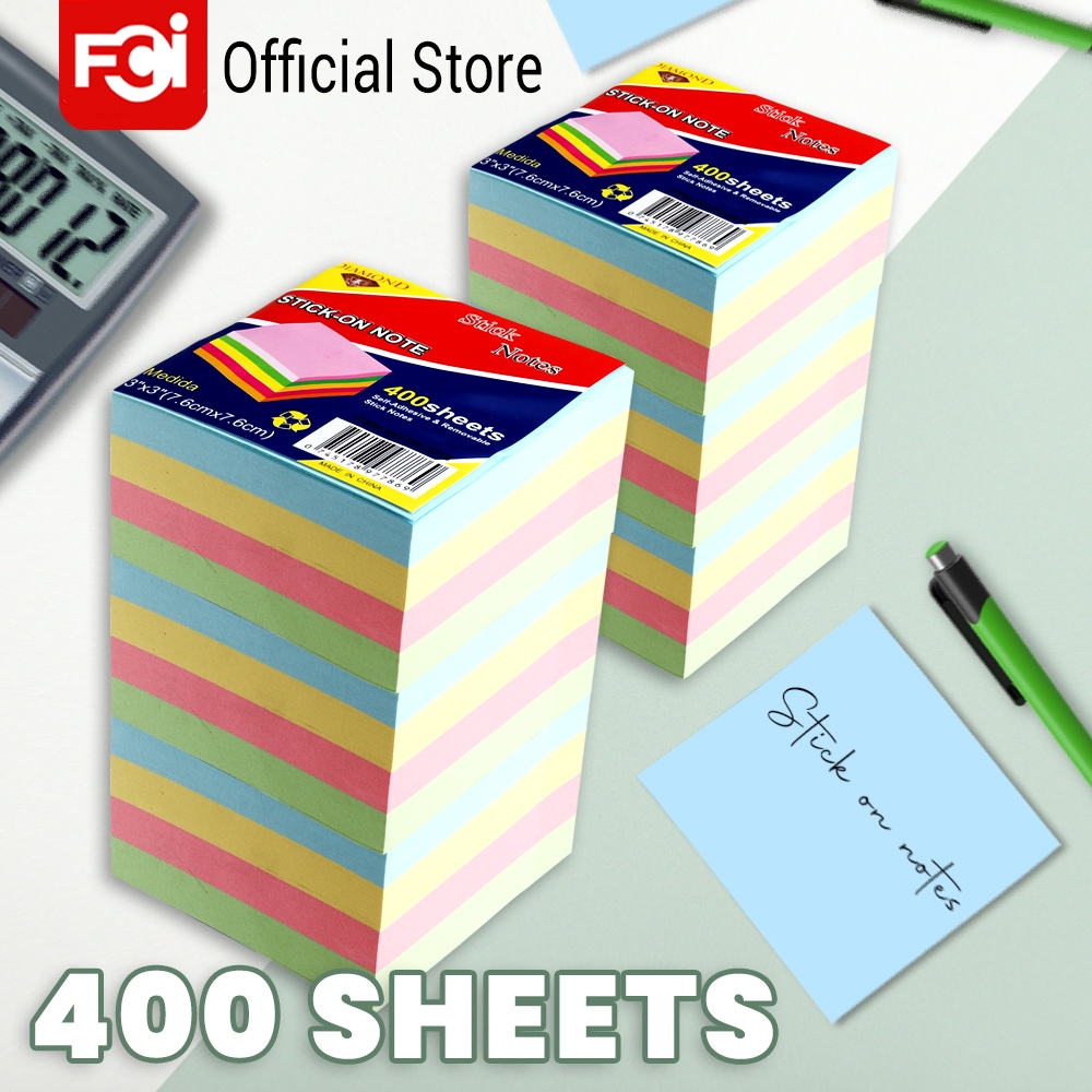 FCI Sticky Notes Bright Colors Self-Stick Pads, Easy to Post for Home ...