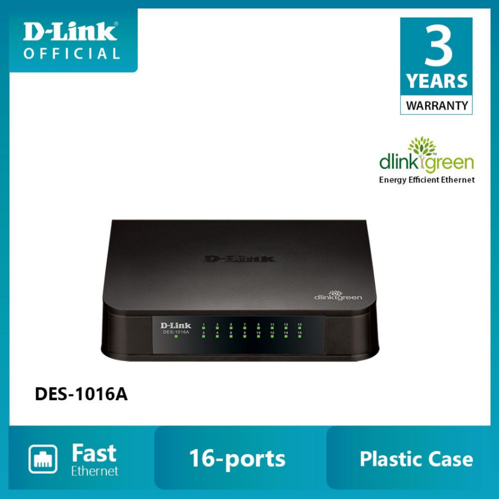 D-Link Des-1016A 16-Port Fast Ethernet Desktop Switch In Plastic Casing ...