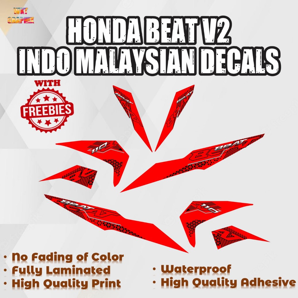 HONDA BEAT V2 INDO MALAYSIAN DECALS (WATERPROOF, LAMINATED, FADE PROOF ...