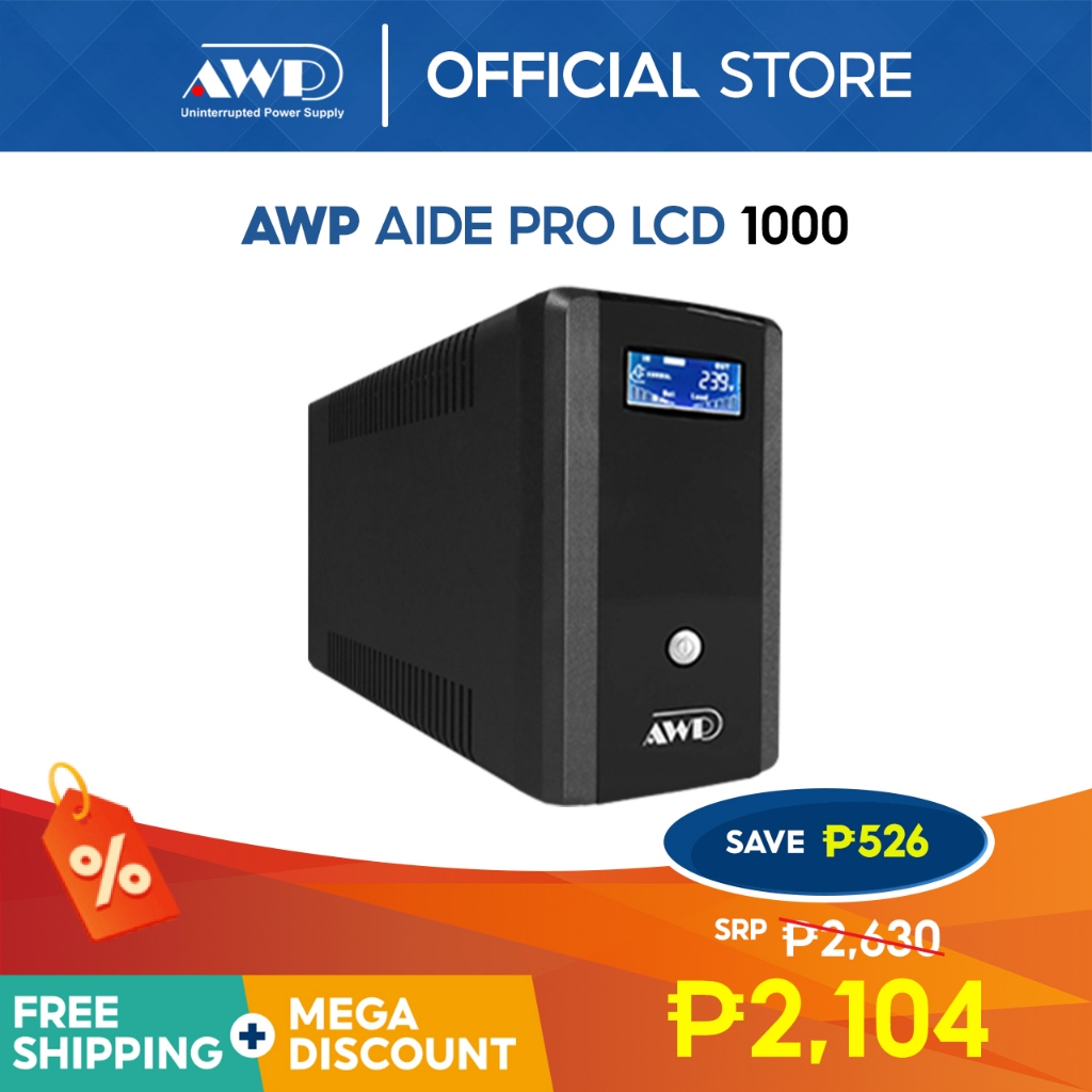 AWP Aide Pro LCD 600W-1000VA UPS with AVR Uninterruptible Power Supply ...