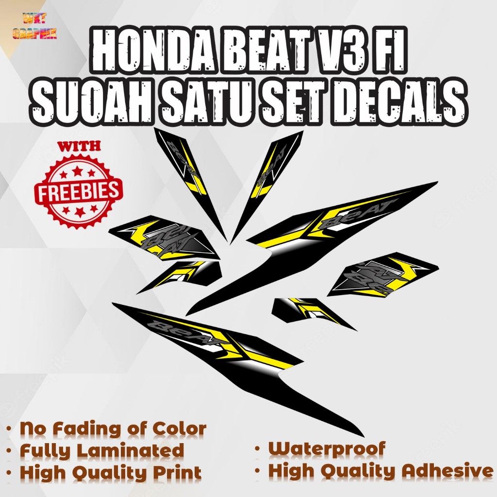 HONDA BEAT V3 FI SUOAH SATU SET DECALS (WATERPROOF, LAMINATED, FADE ...