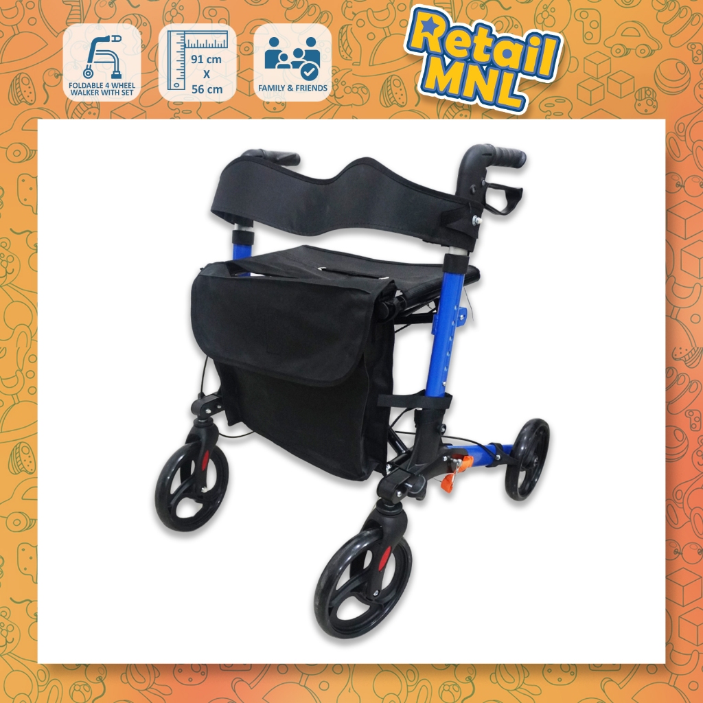 Retailmnl Foldable 4-Wheel Walker w/ Seat – Lightweight Rollator w ...