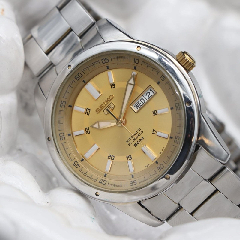 USED ORIGINAL Seiko 5 Speed Racer Gold dial Big Face 44mm case size ...