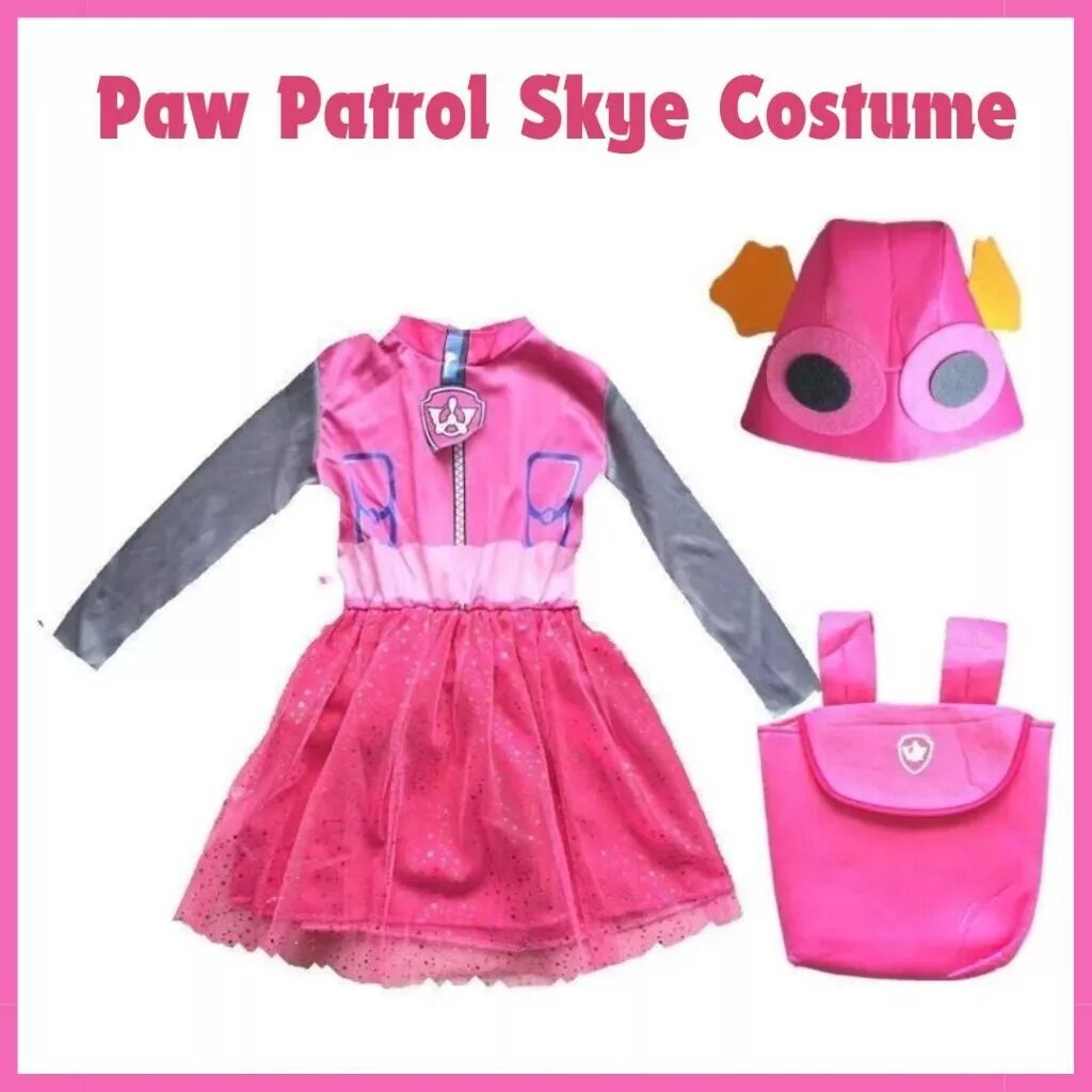 Paw Patrol Skye Costume for Girls with Bag Set Kids Halloween Cosplay ...