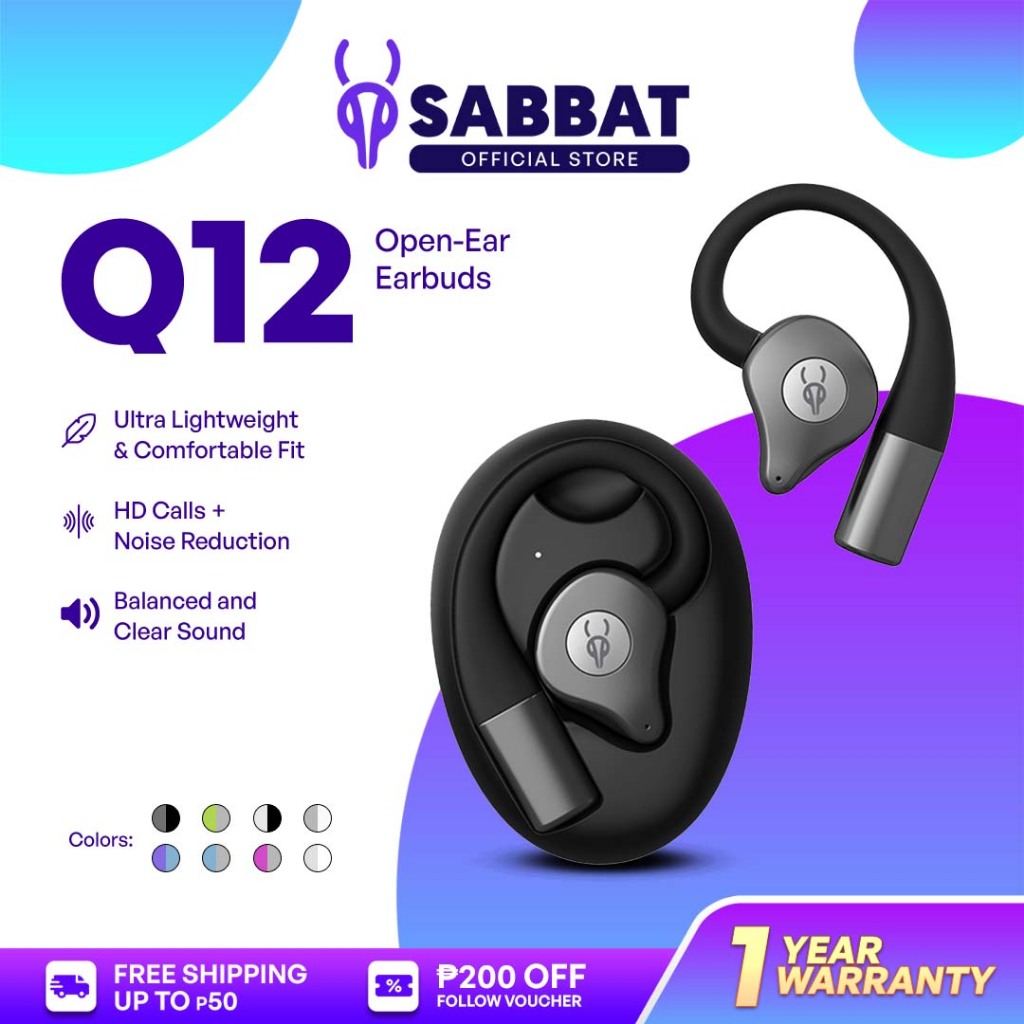 Sabbat Q12 Open Wearable Stereo Wireless Earbuds HD Calls Noise Reduction Bluetooth 5.4 ...