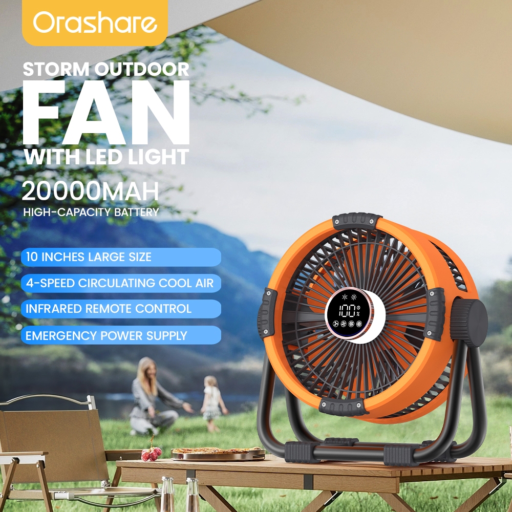 Orashare DF04 20000mAh Desk Fan LED Light Camping Fan With Hook ...