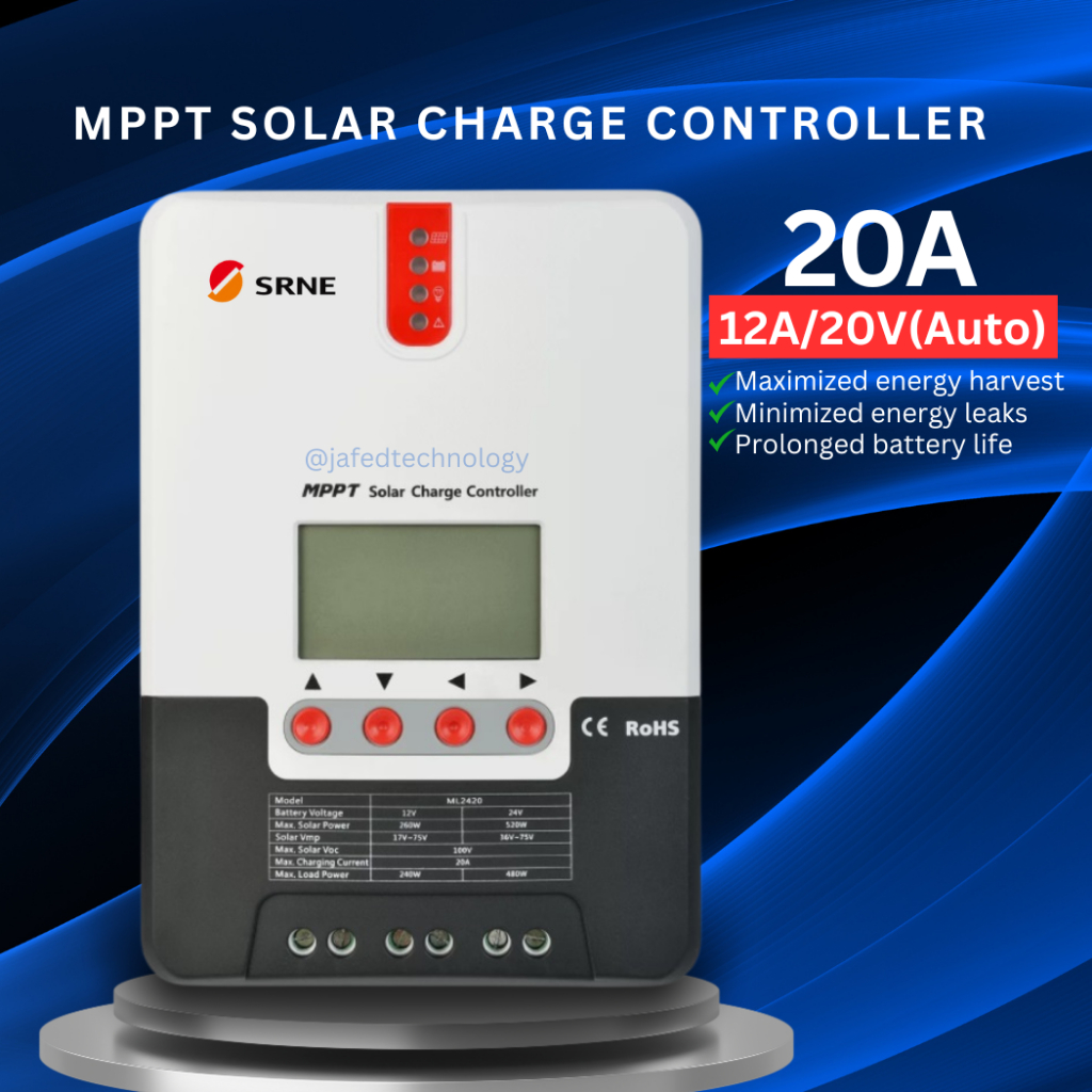 [JAFED] 20A SRNE MPPT Solar Charge Controller 12V/24V Auto for Offgrid Solar Power System ...