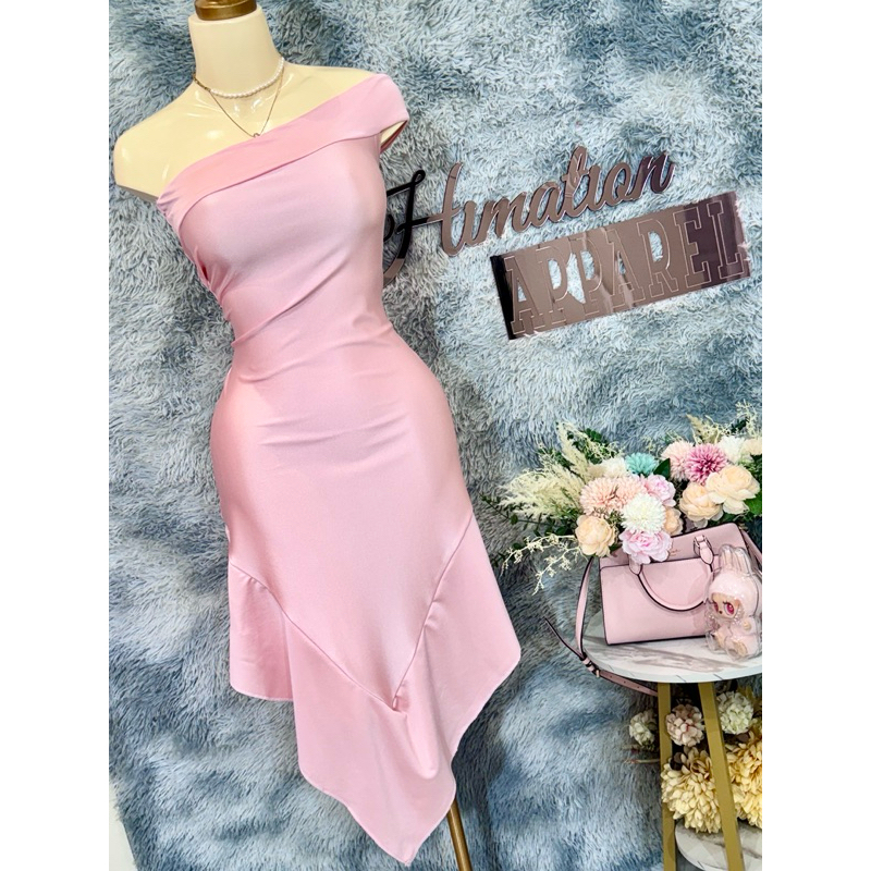 Himation Apparel One shoulder solid color ruffled hem formal sexy dress ...