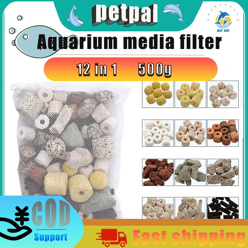 500g 12 in 1 Aquarium Filter Media Material Ceramic Lava Rings ...