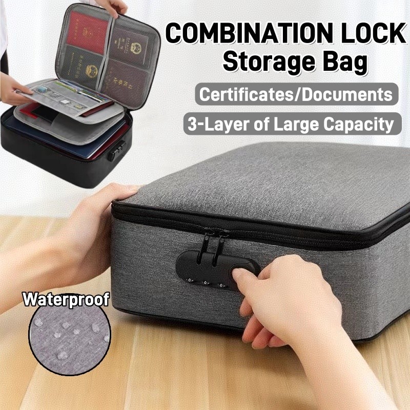 Large Capacity storage bag for files 3 Layer with Lock Waterproof for ...