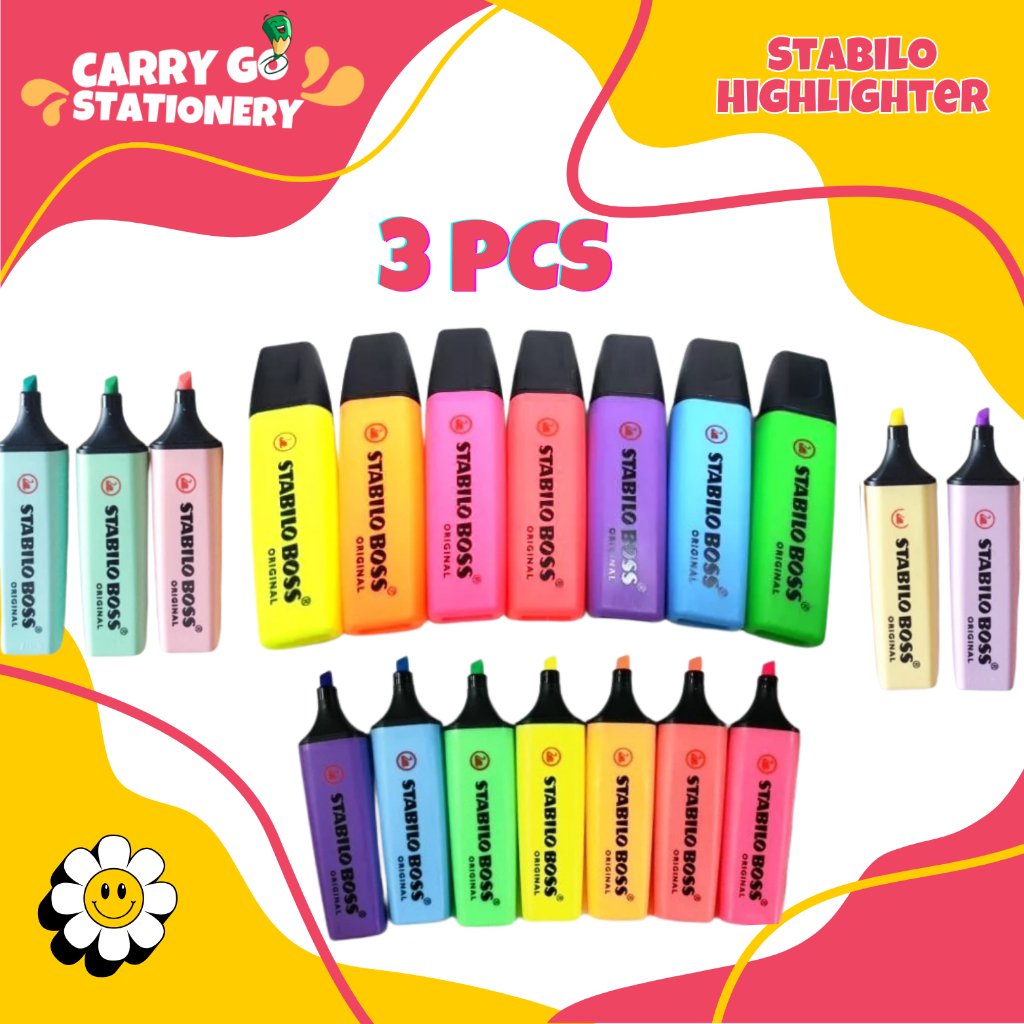 3 PCS STABILO BOSS ORIGINAL HIGHLIGHTER - Vibrant and Versatile, Sold ...