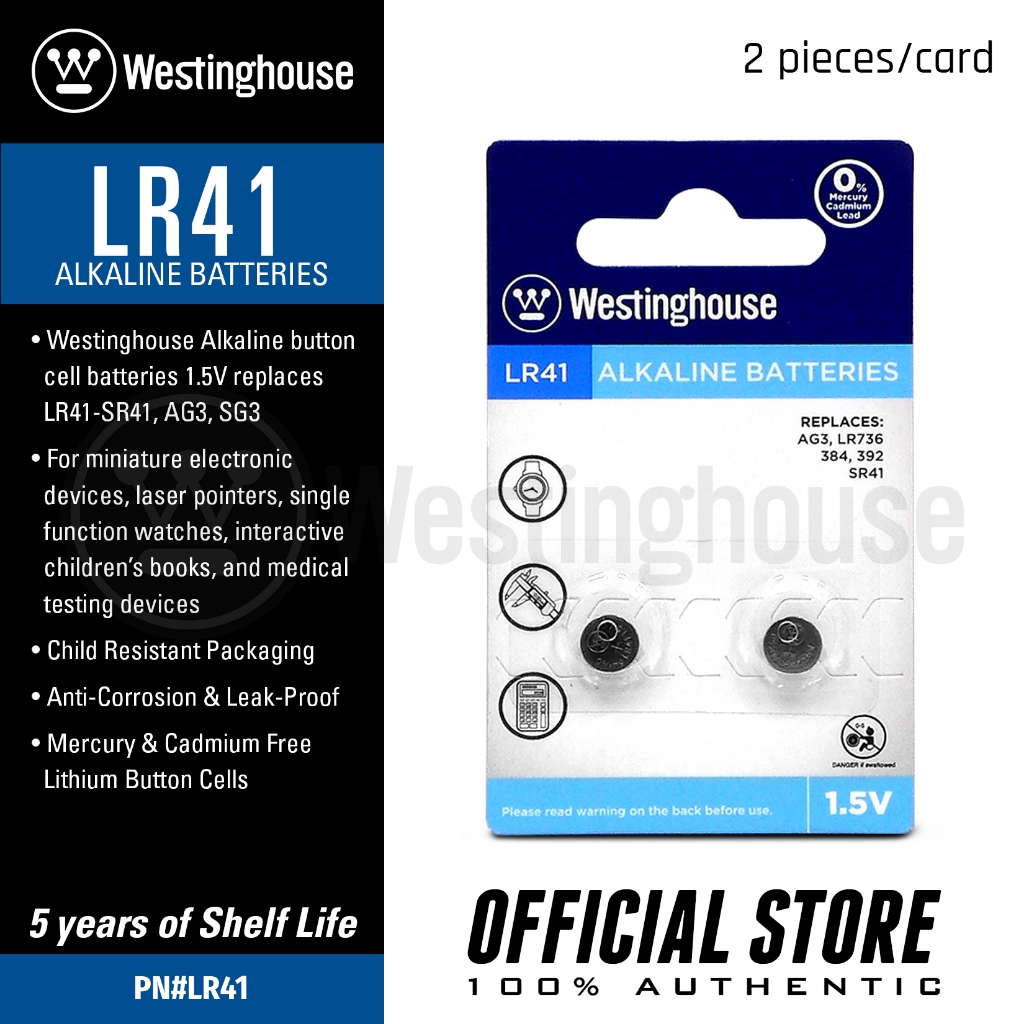 Westinghouse Button Cell Batteries 1.5V, LR41-SR41,AG3,SG3 for Watches ...