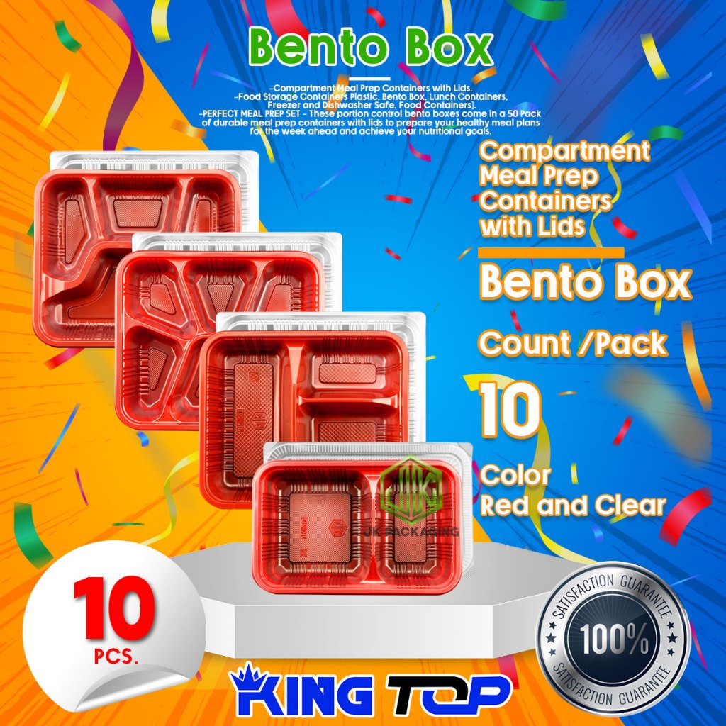 Bento Box [ 10 PCS.] ( Division w/ Lid ) Red 2D-RED 3D-RED 4D-RED 5D ...