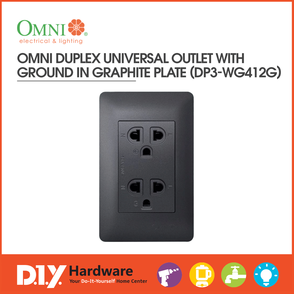 OMNI by DIY Hardware Duplex Universal Outlet with Ground in Graphite ...