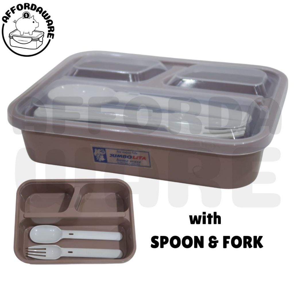 Lunch Box with Spoon and Fork for kids 3 partition Mocha wholesale ...