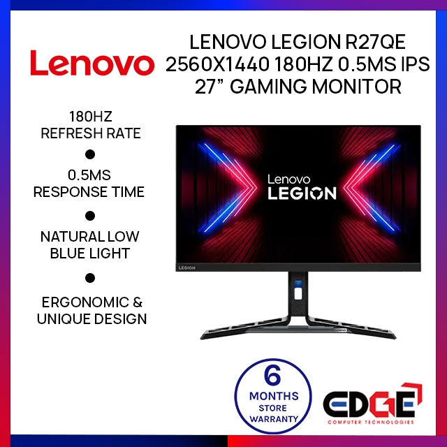 EDGE | LENOVO Legion R27QE 2560X1440 180Hz 0.5ms IPS 27” Gaming Monitor ...