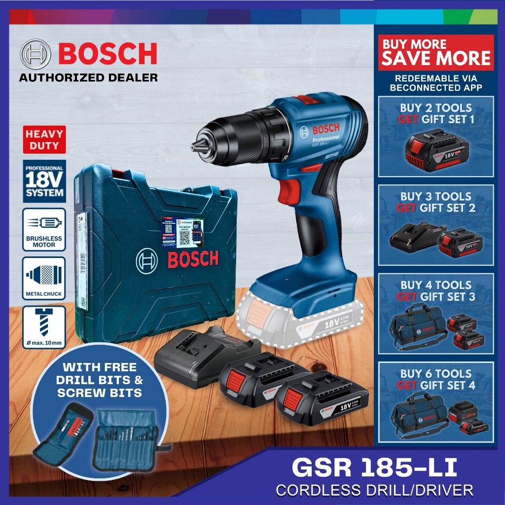 Bosch Drill Driver GSR 185-LI + 2 x GBA 18V 2.0Ah + GAL 18V-20 ...