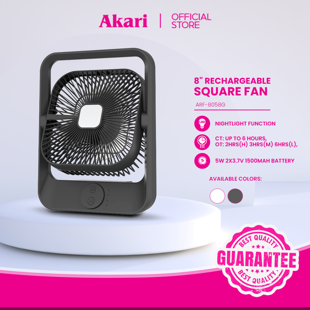 Akari 8" Rechargeable Box Fan w/ LED (ARF-8058) | Shopee Philippines