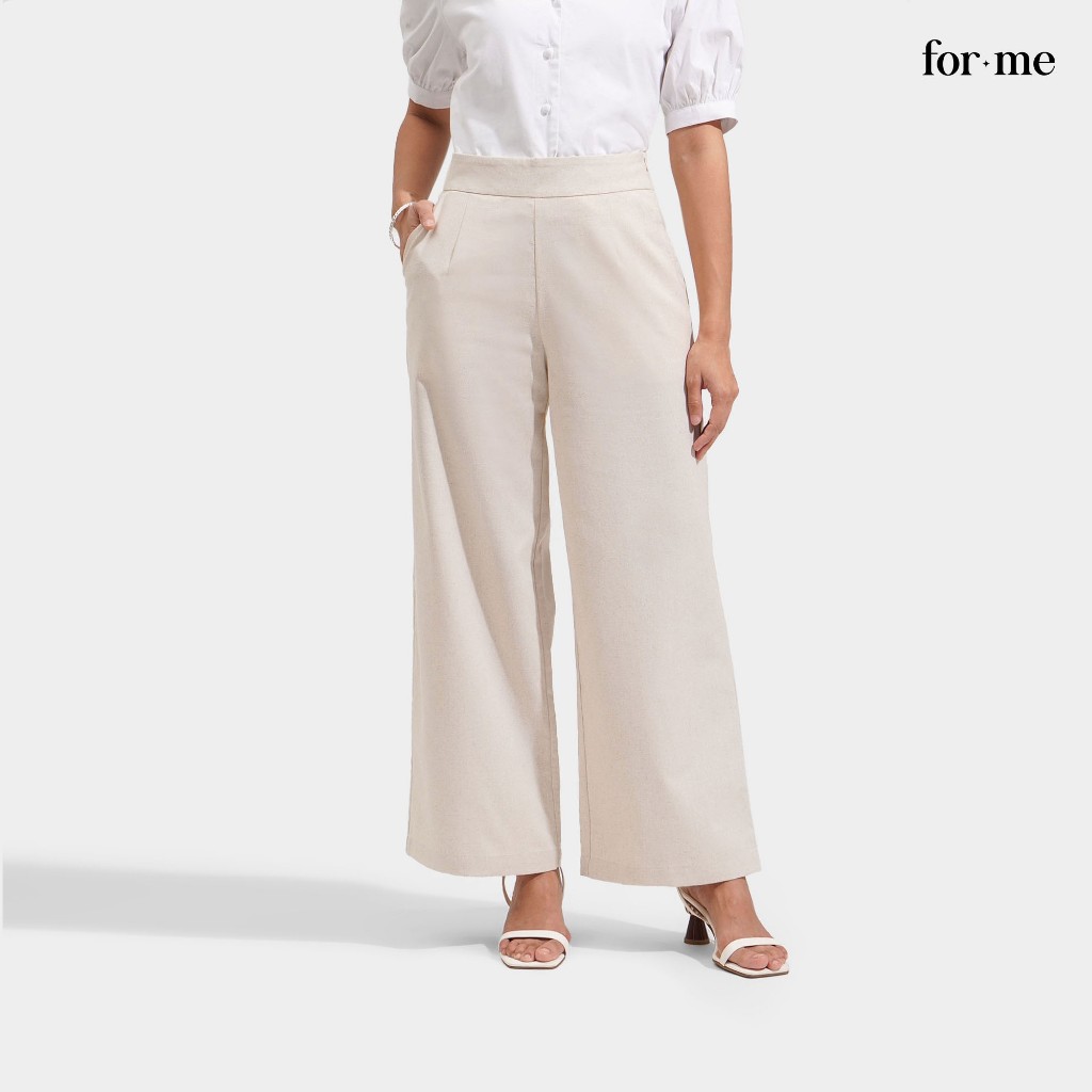 ForMe Linen Palazzo Pants For Women (Beige) | Shopee Philippines