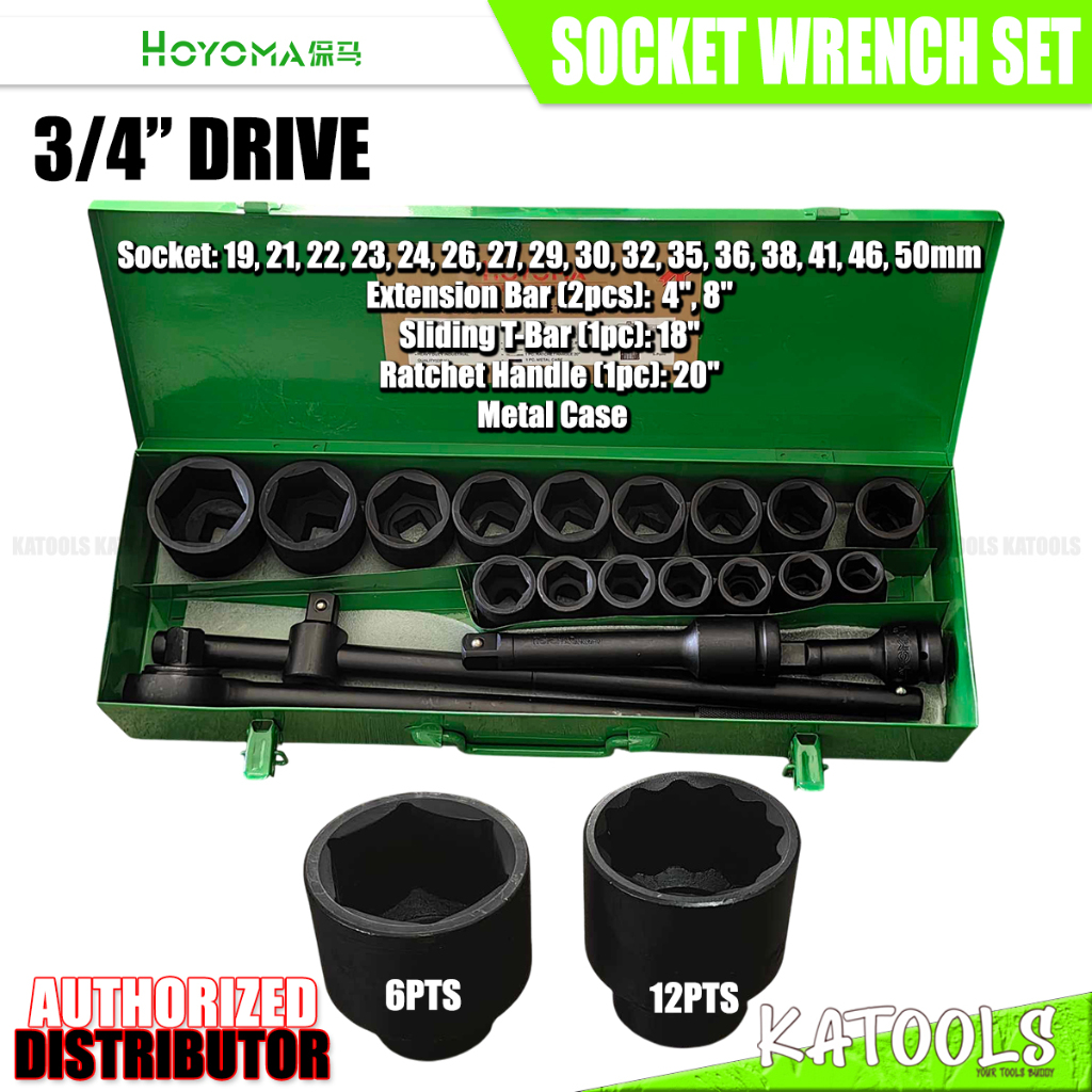 KATOOLS ~ Hoyoma Japan 3/4 Drive Socket Wrench Set Tools Set 21pcs 6/12 Points | Shopee Philippines