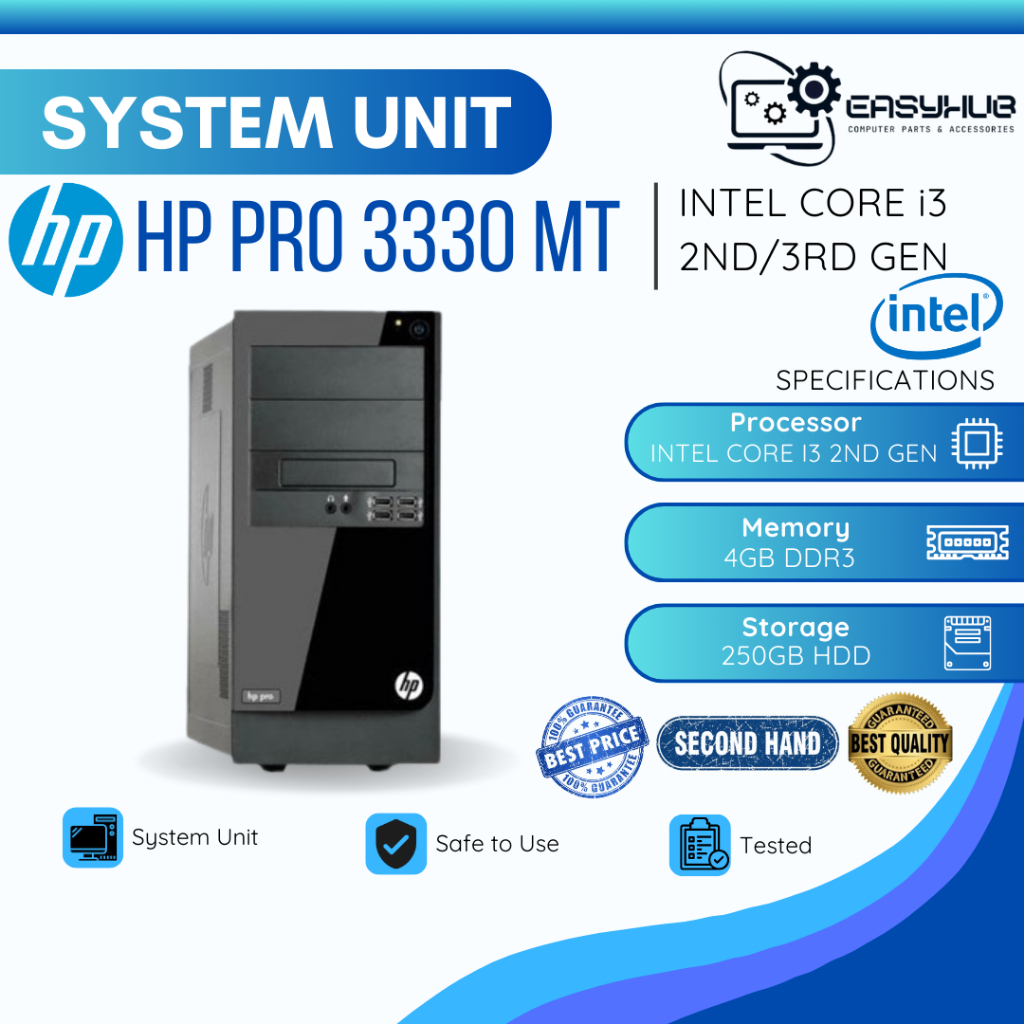 HP Pro 3330 MT Intel Core i3 2nd/3rd Gen 4GB RAM DDR3 250GB HDD Used | Secondhand | Shopee ...
