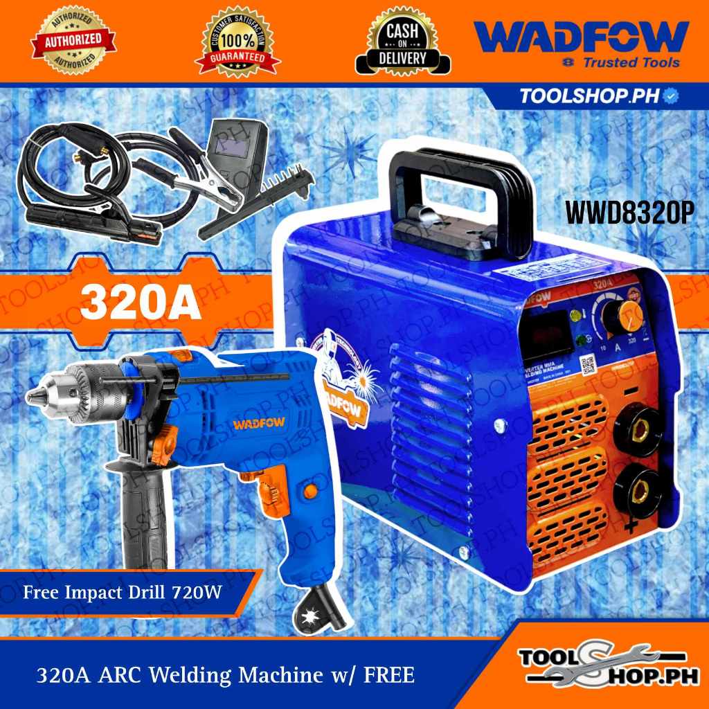 WADFOW Inverter Welding Machine 320A IGBT with Free Impact Drill & 3m Tape measure, Mini level ...
