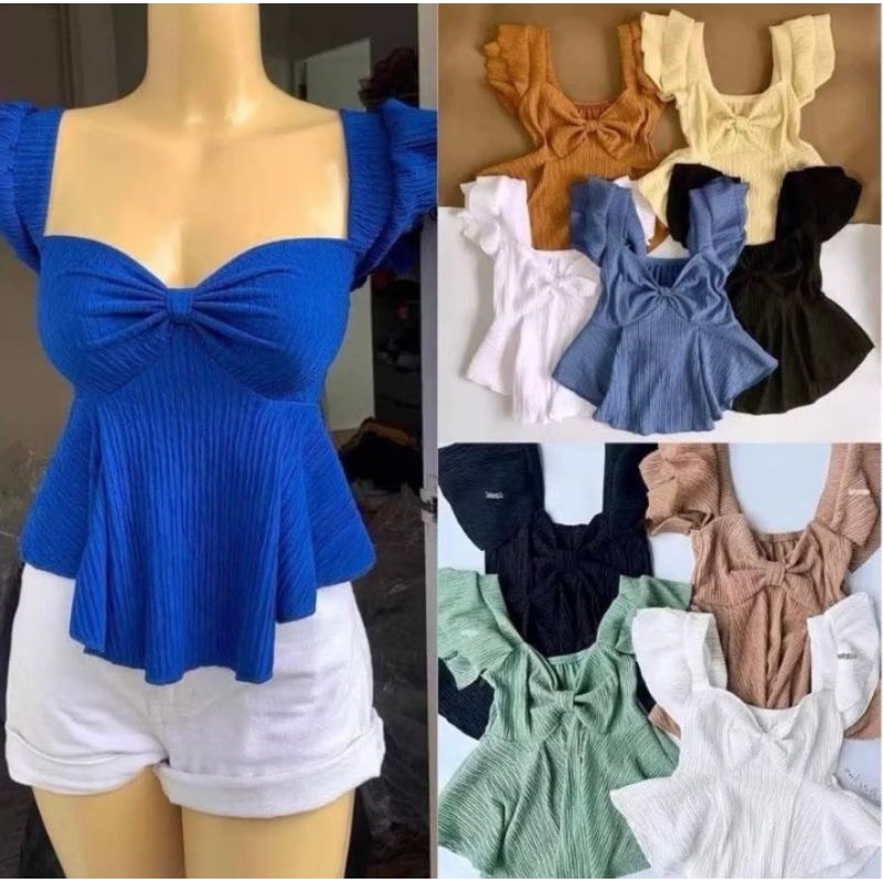 BARBARA Ribbon Ruffles Top Bark Crepe TND | Shopee Philippines