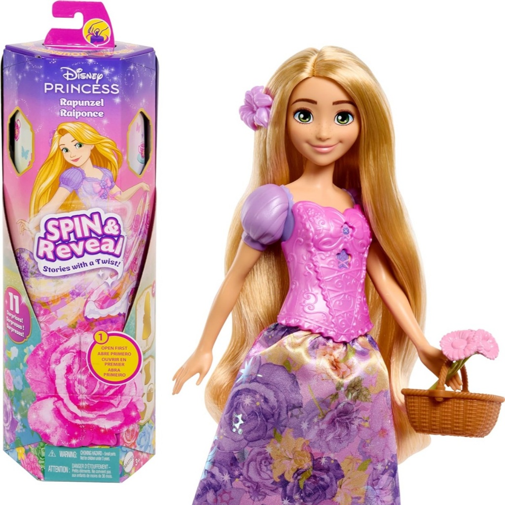 Mattel Disney Princess Rapunzel Fashion Doll Set, Spin & Reveal with 11 ...