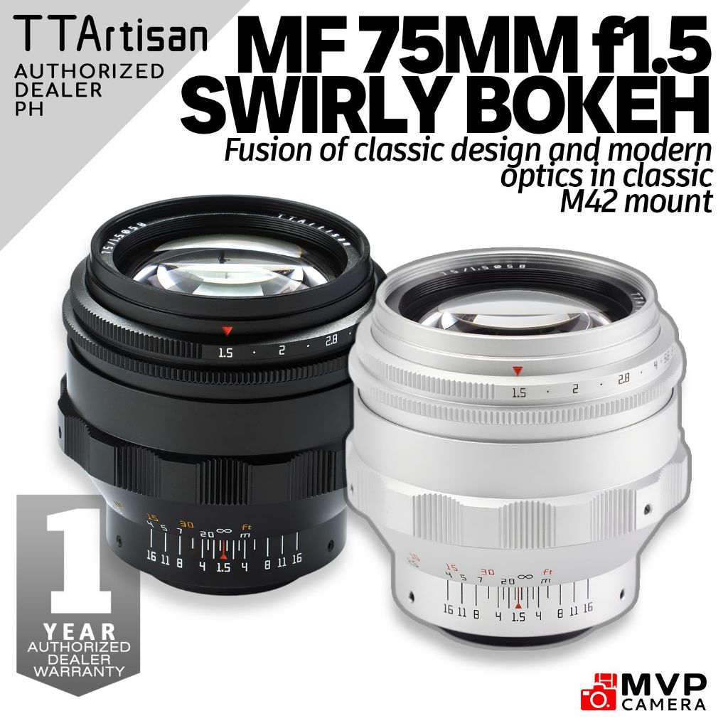 [OFFICIAL PH] TTArtisan 75mm F1.5 Swirly Bokeh Fullframe Manual Focus Lens M42 Mount MVP CAMERA ...