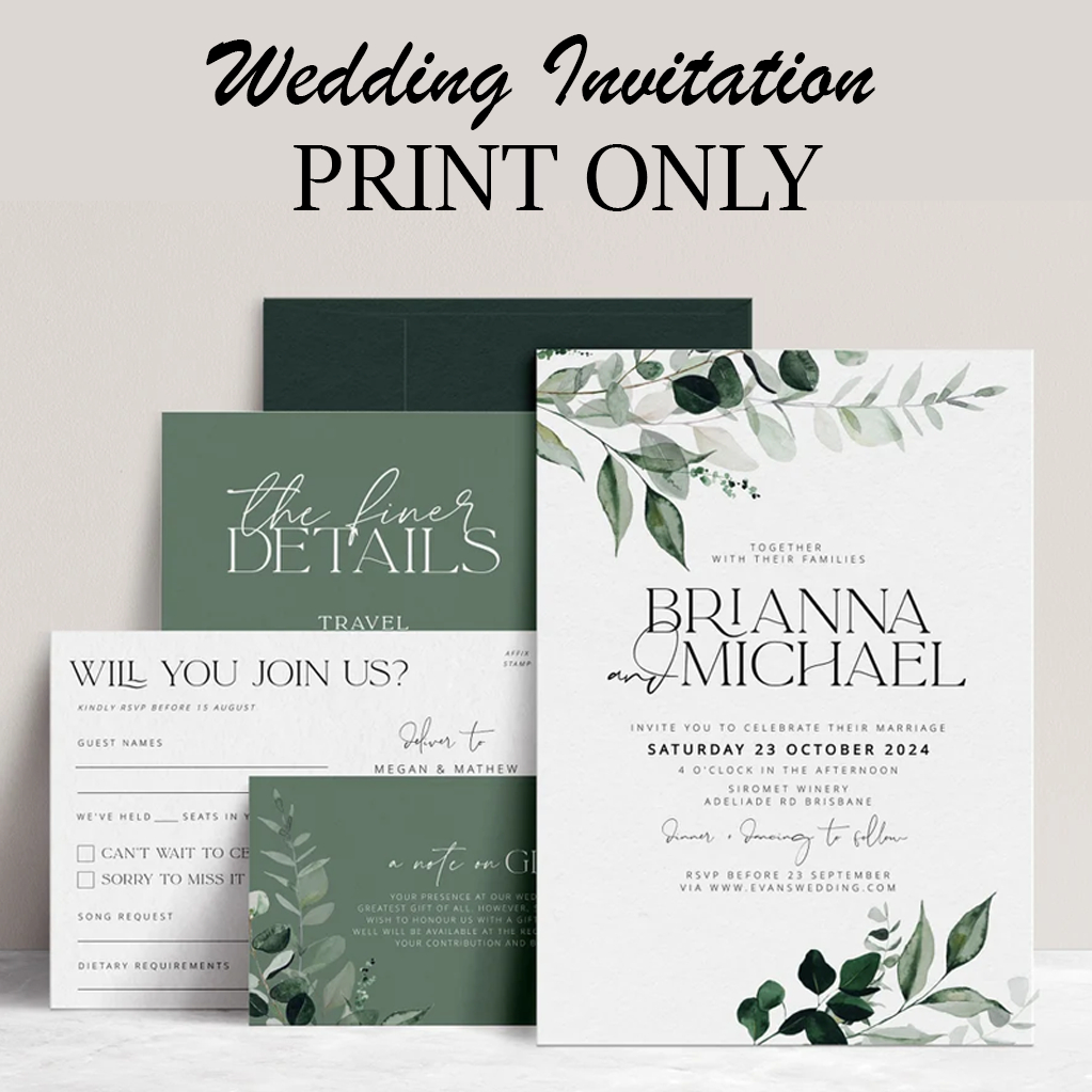 PRINT ONLY WEDDING INVITATION sold peice size 5R (5x7in) 4R (4x6in) 3R ...