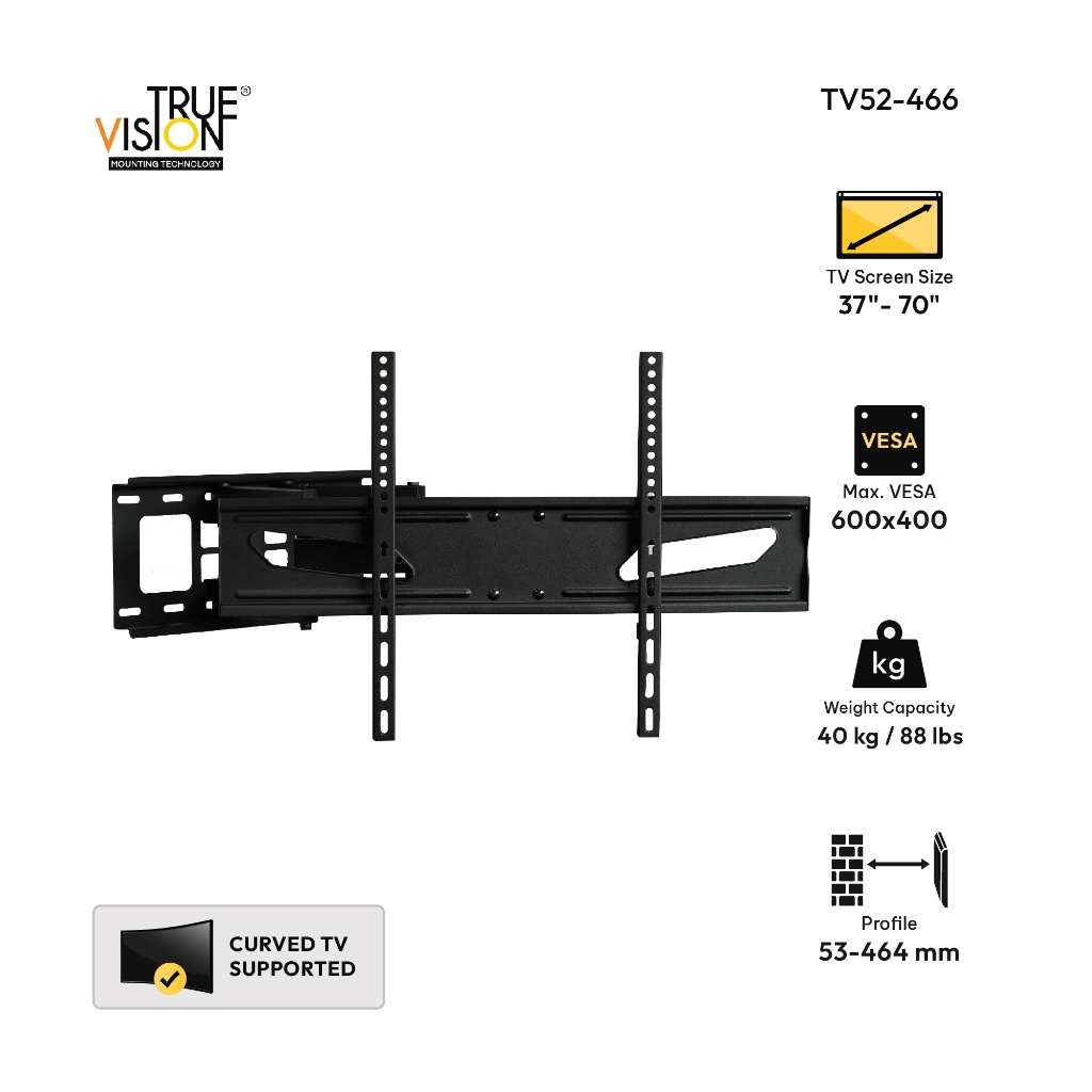 True Vision Full Motion TV Wall Mount Bracket for 37"-70" TV52-466 ...