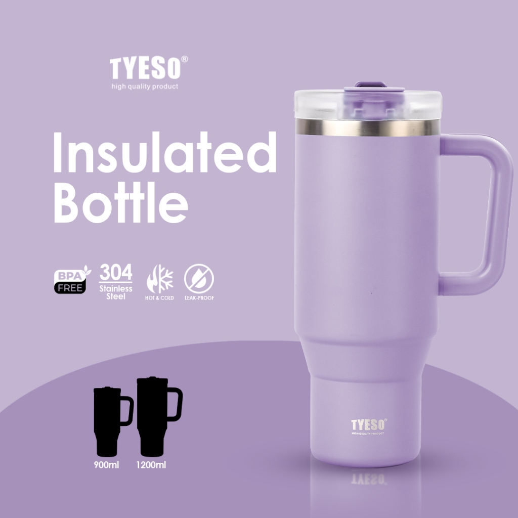 TYESO (30oz/40oz) Vacuum Insulated Tumbler with Handle & Straw in PURPLE | Shopee Philippines