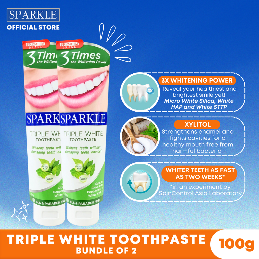 SPARKLE Triple White Healthy Whitening Toothpaste 100g (Bundle of 2) | Shopee Philippines