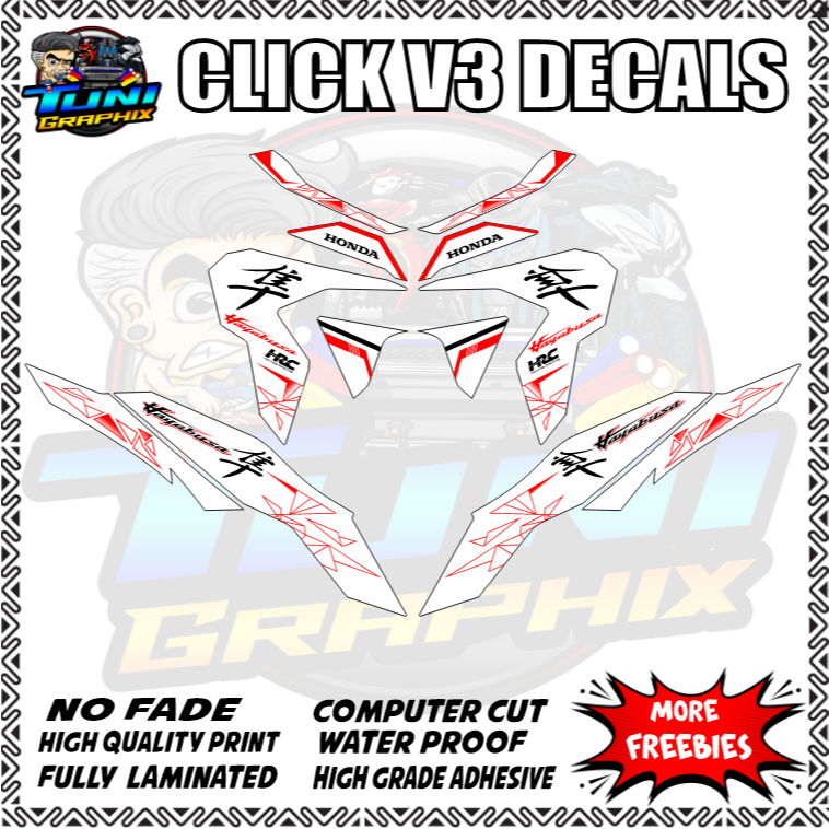 Honda Click 125i V3-V4 Hayabusa 2025 Whites Series Decals Sticker ...