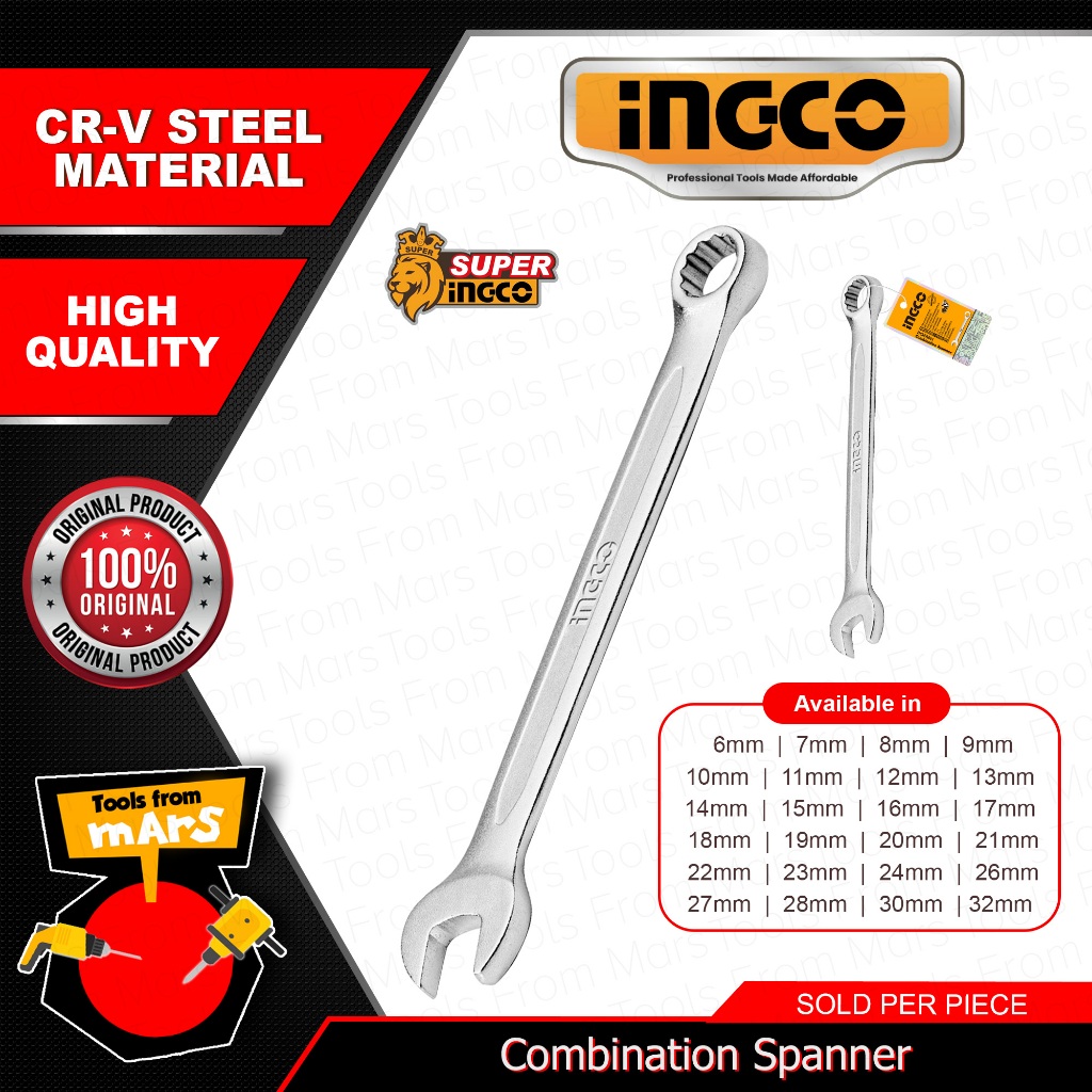 Ingco Combination Spanner Wrench 17MM-36MM Cr-V Matte Finish Open End Wrench SOLD PER PIECE TFM ...