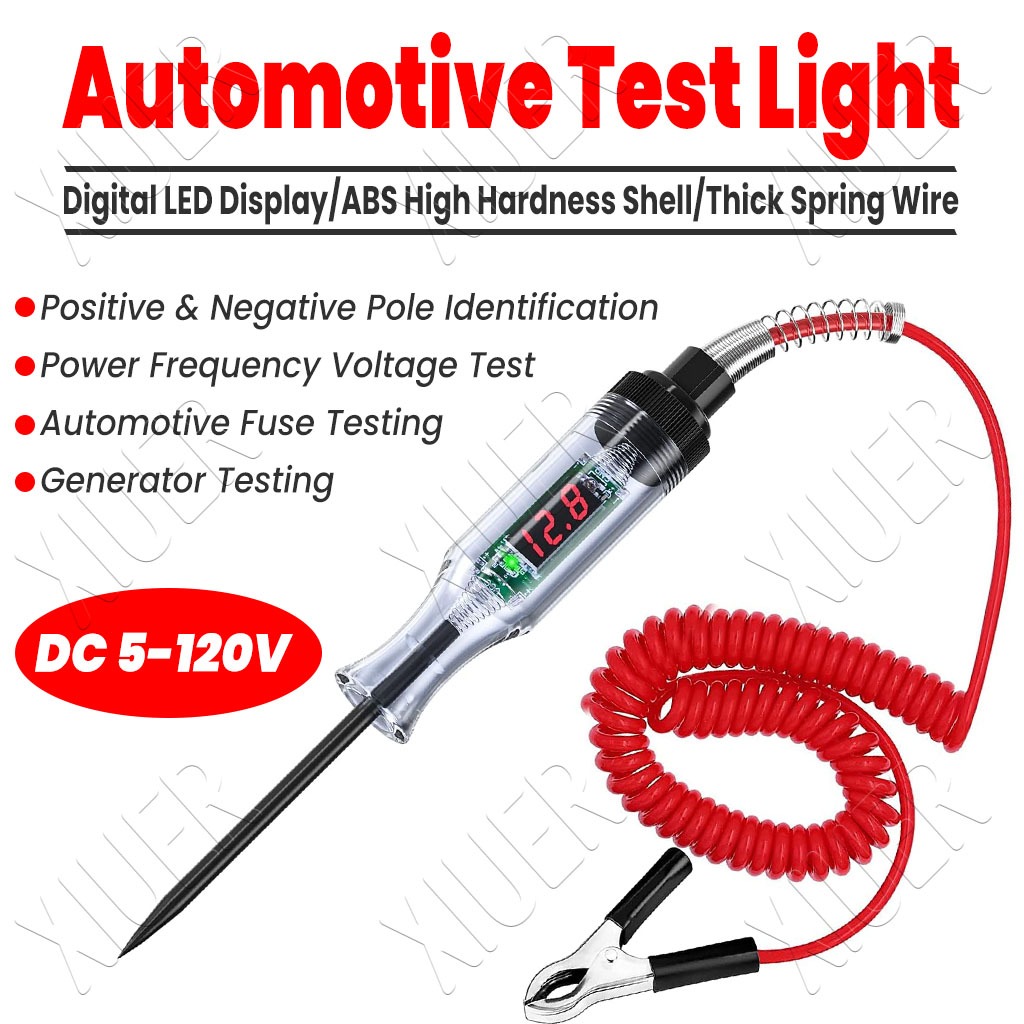 Automotive Test Light 5-120V DC Digital LED Circuit Tester Heavy Duty ...
