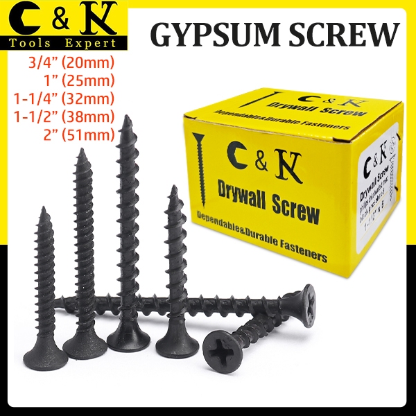 C&K (900G/BOX) Gypsum Screw 3/4", 1", 1-1/4", 1-1/2", 2" Black Screw ...