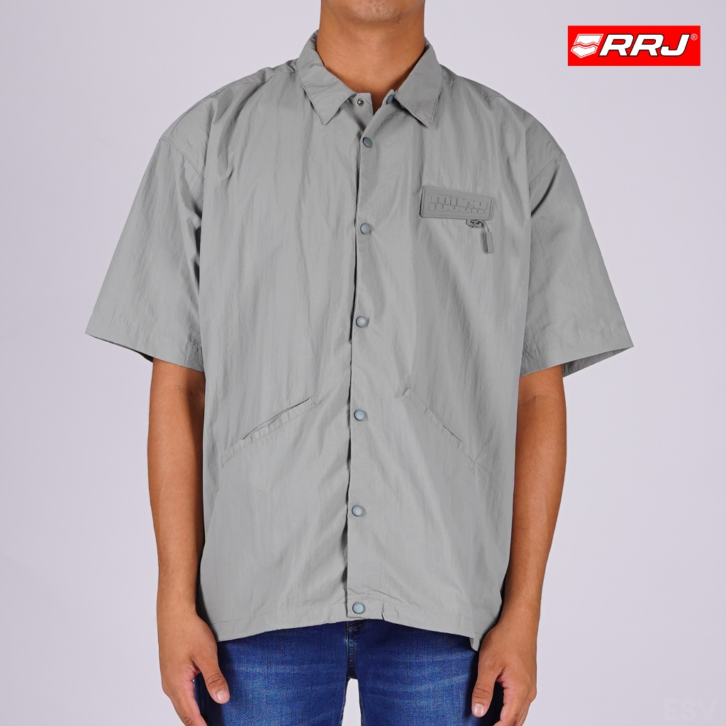 RRJ Men's Basic Woven Shirt Boxy Fitting Taslan Fabric 160614 (Light ...
