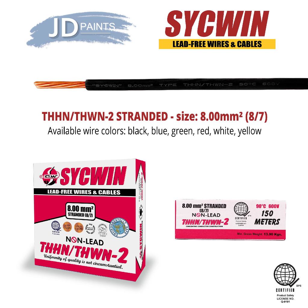 Sycwin THHN/THWN-2 Stranded Wires 8/7 8.00mm - 150 meters | Shopee ...