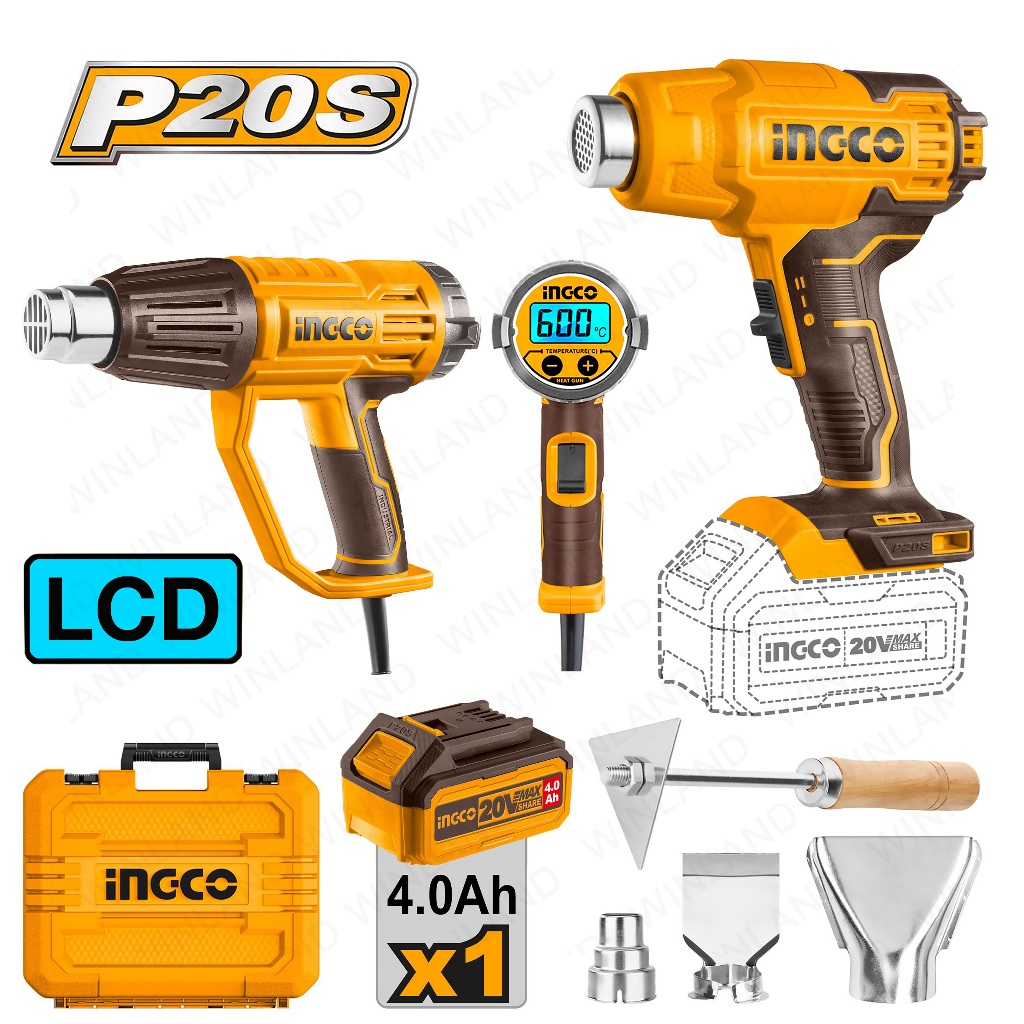Ingco by Winland P20S/20V 2PCS Combo Kit with Lithium-Ion Heat Gun ...