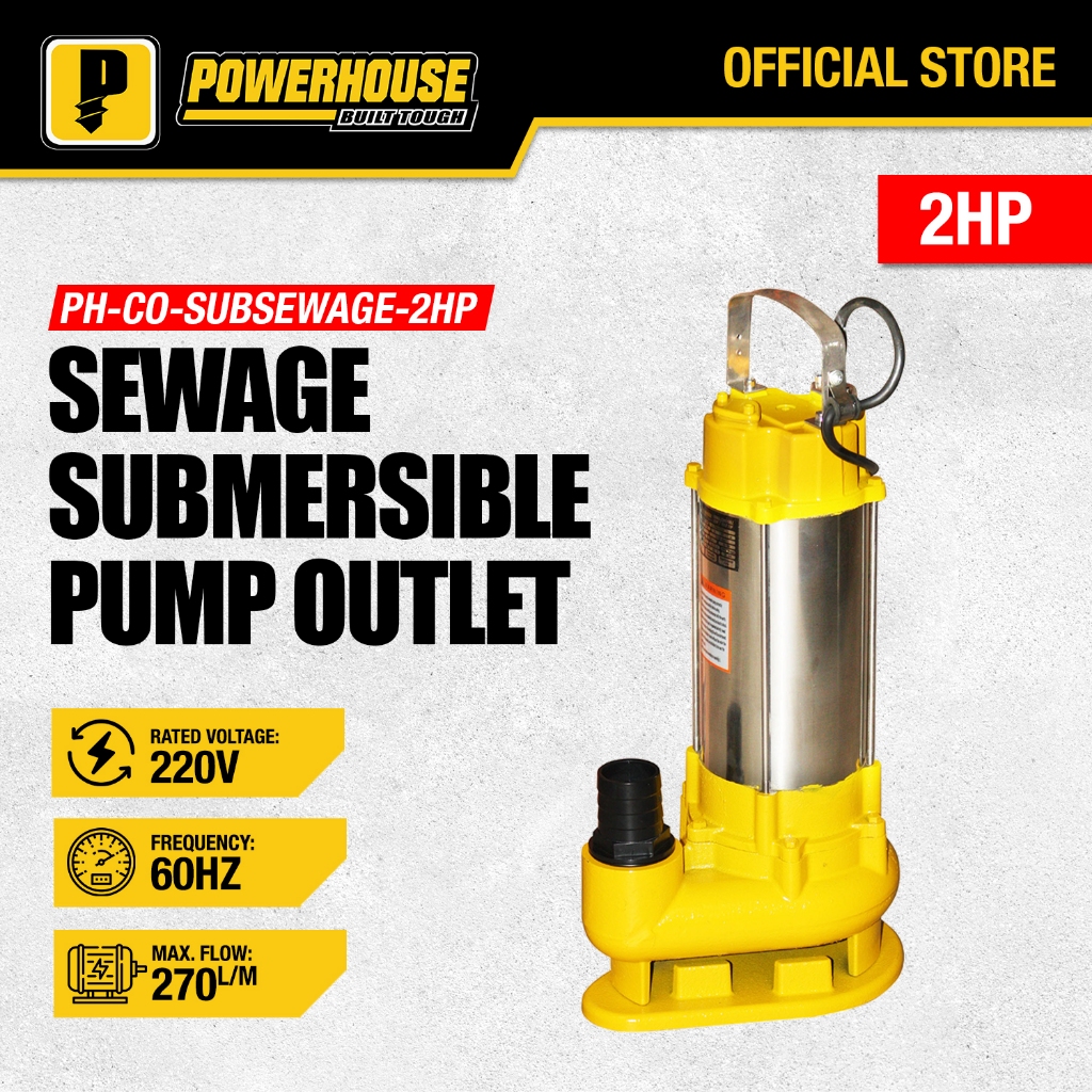 Powerhouse 2HP Sewage Submersible Pump Outlet Water Transfer Pump for ...