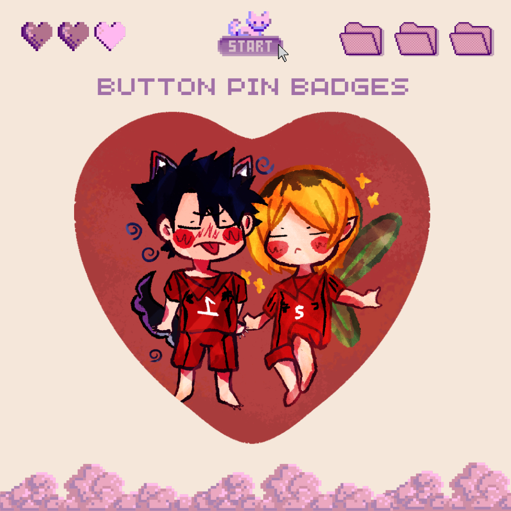 Nekoma Kuroo & Kenma || Haikyuu!! Matte Heart Button Pin Badge ...