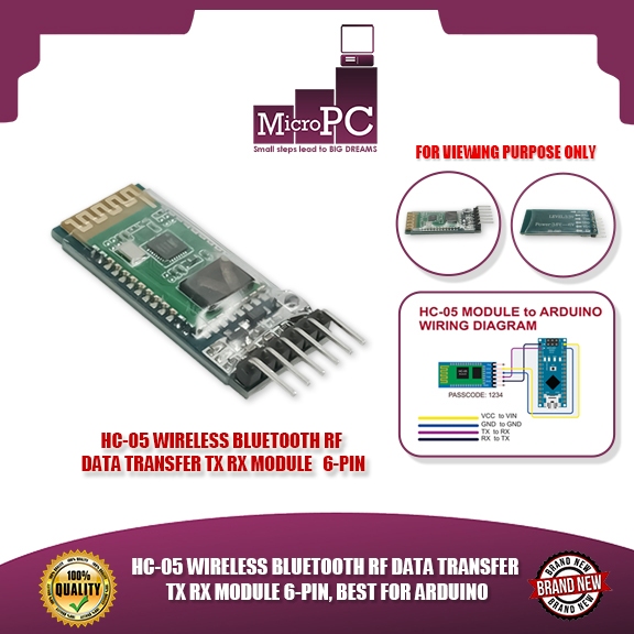 MICRO PC HC-05 WIRELESS BLUETOOTH RF DATA TRANSFER TX RX MODULE 6-PIN ...