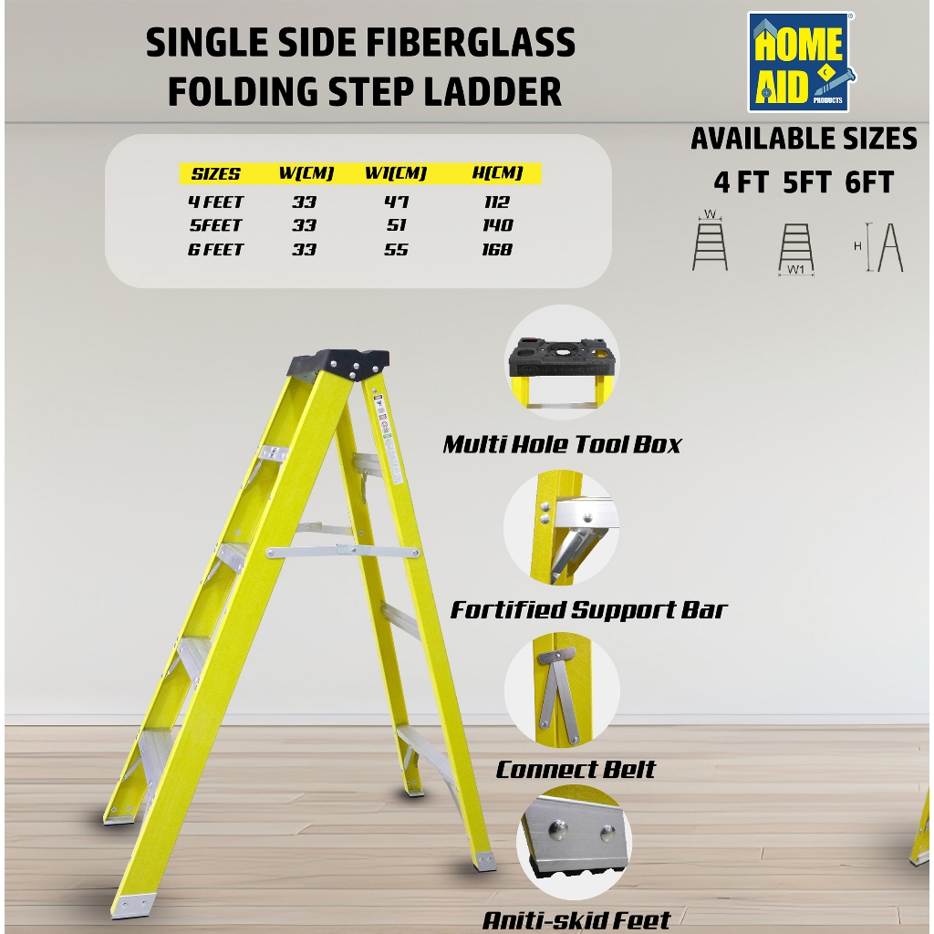 HOMEAID SINGLE SIDE FIBERGLASS FOLDING STEP LADDER 4FT | Shopee Philippines