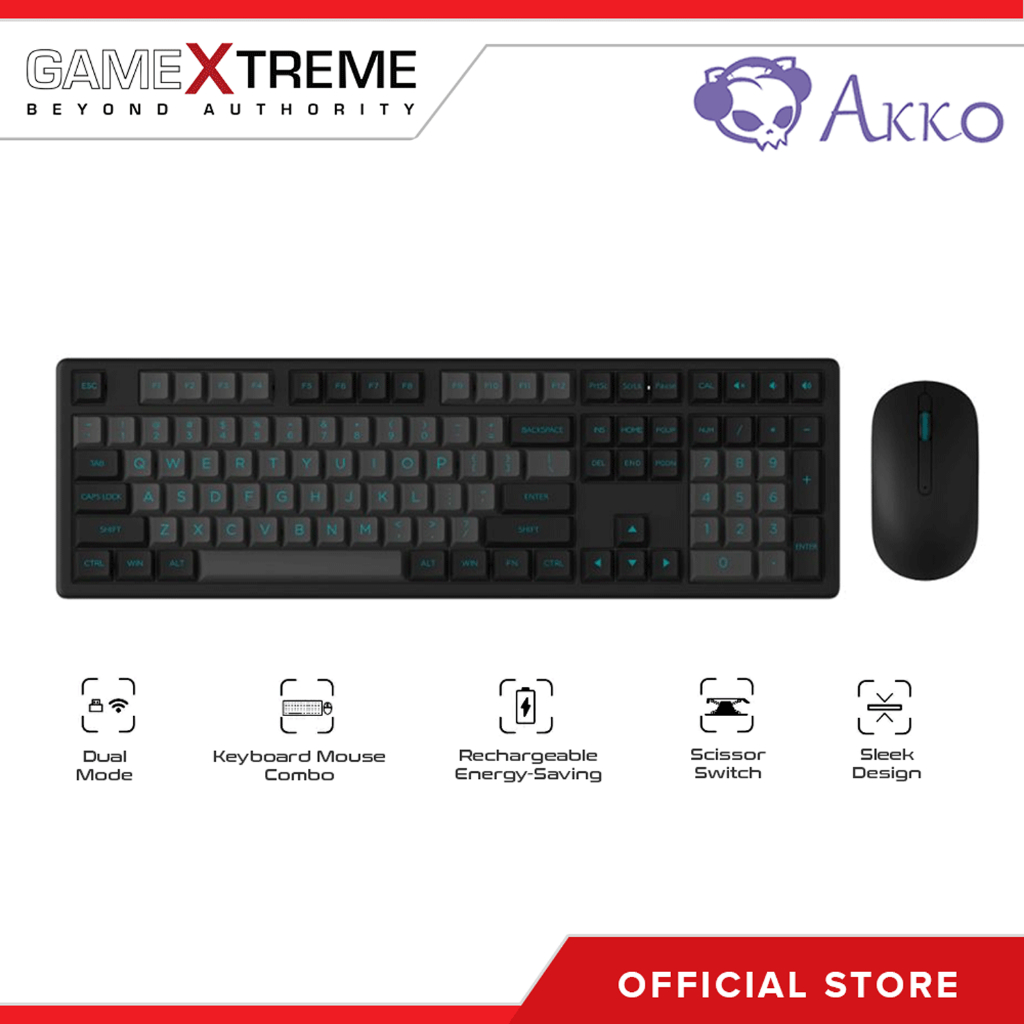 Akko MX108 Scissor-Switch Keyboard Mouse Combo Black Cyan | Shopee ...